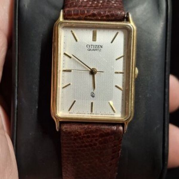 Citizen CQ Tank Quartz gold Tone Silver Dial Mens Vintage 1990s Retro ...