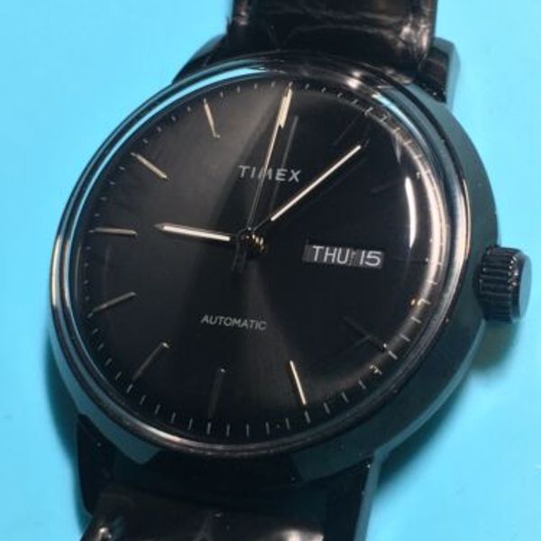 TIMEX MARLIN STEALTH BLACK AUTO DAY DATE 40MM TW2U11700 LEATHER DOMED ...