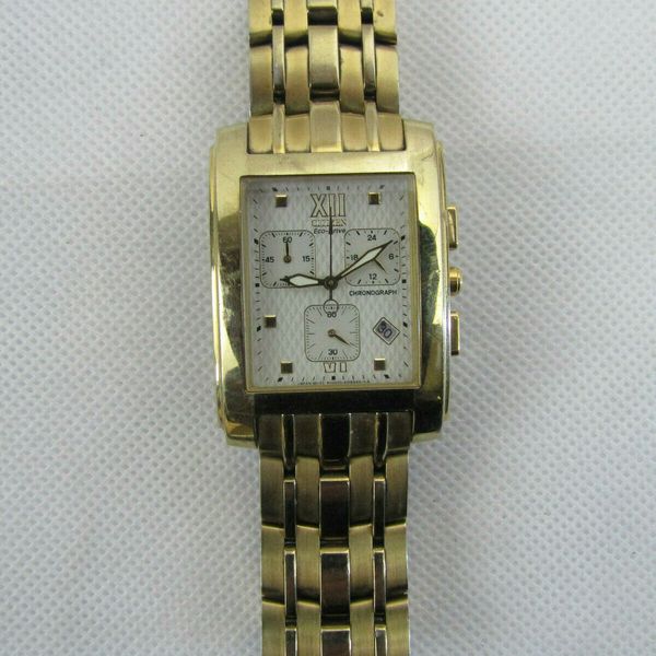 Men's Citizen Eco Drive Chronograph Watch Rectangular Gold Tone H501 ...