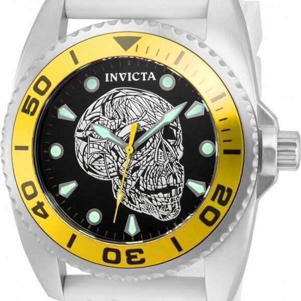 RARE Invicta Men's Artist 42mm SKULL Dial Quartz White Tone SS Watch ...