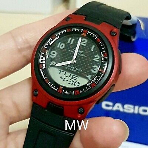 Casio AW-80-4BV Sports Analog Digital Databank World Time Black Rubber ...