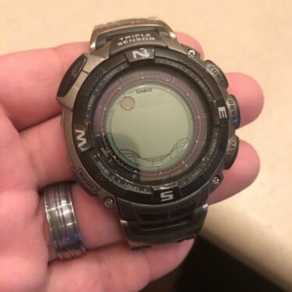 Casio Pro Trek Men's Solar Triple Sensor Titanium Bracelet 56mm Watch PRW2500T-7 | WatchCharts ...