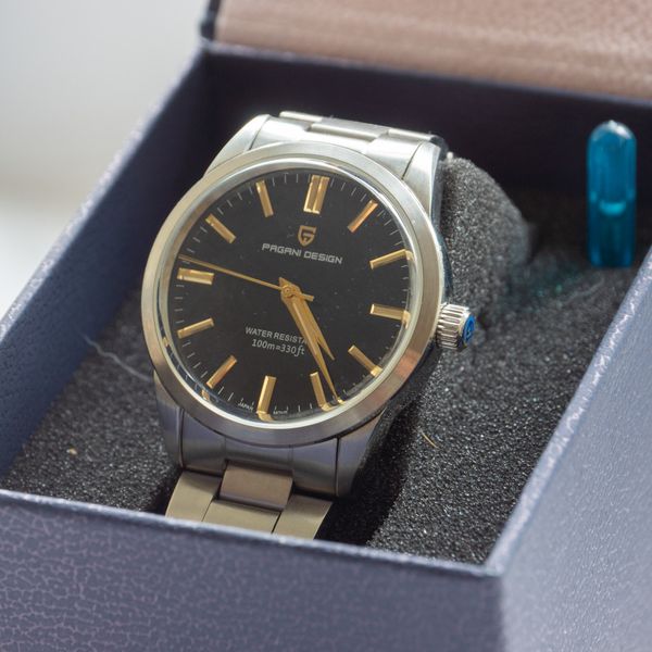 PAGANI DESIGN 38mm Men's Seiko VK31 Mecha-Quartz Watch Black crazed ...