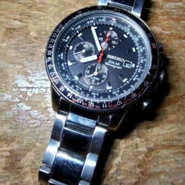 SEIKO V172-0AC0 Solar Chronograph Black Dial New Band. Very Nice Running! | WatchCharts Marketplace