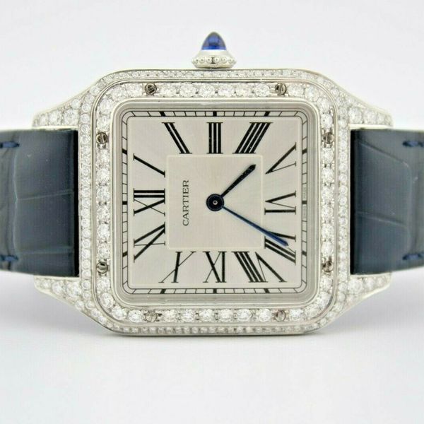 CARTIER SANTOS DUMONT LARGE STAINLESS STEEL DIAMOND ENCRUSTED WATCH ...