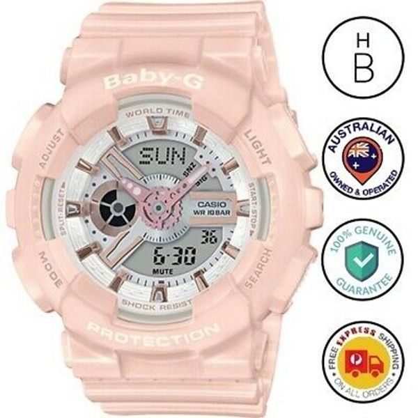 New Casio Baby-G BA-110 Series Watch Pink Resin Rose Trim Ana Digi ...