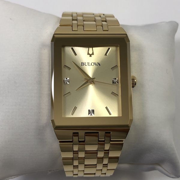Bulova Quadra Diamonds Quartz Gold Tone Stainless Steel Men's Watch ...
