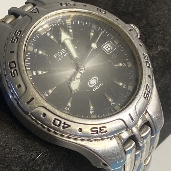 Fossil Watch Blue AM-3624 Stainless Grey Face/Dial 100 Meters New ...