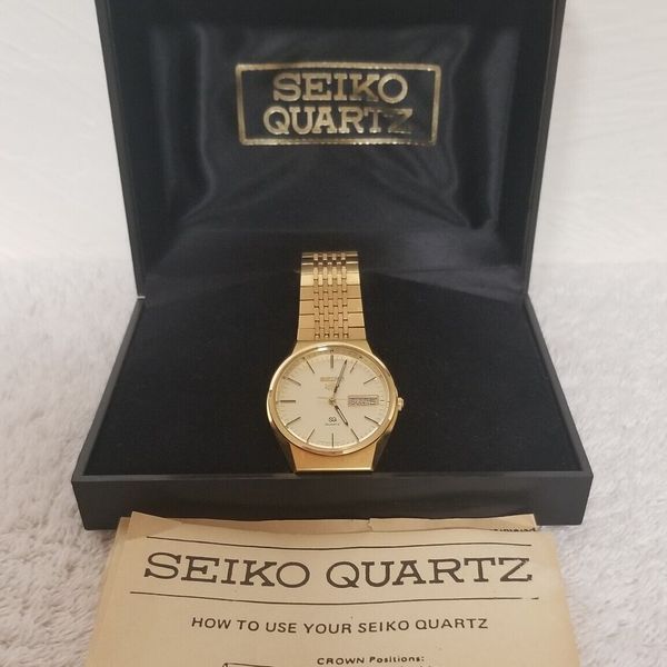 Vintage Seiko Quartz 8223-8000 Gold Tone Watch Day & Date Water Resistant w/ Box | WatchCharts ...