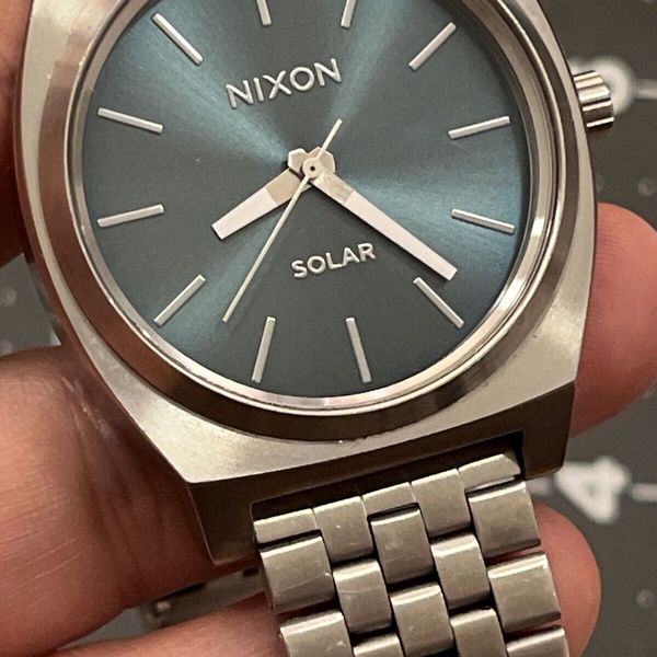 Nixon Time Teller Solar Silver Dusty Blue Sunray Stainless Steel Analog ...