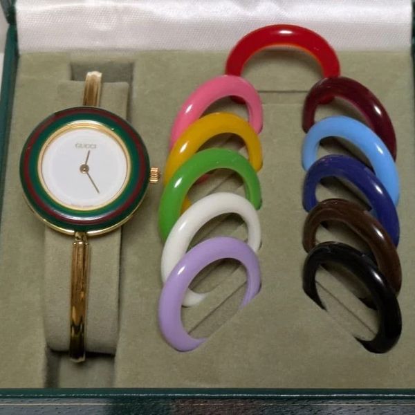 GUCCI Change Bezel 12 Colors Gold Women's Watch Working Very Beautiful ...