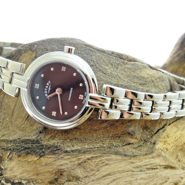 Rotary Diamonds Ladies 22mm Black Dial Bracelet Dress Watch LB00410/15 ...