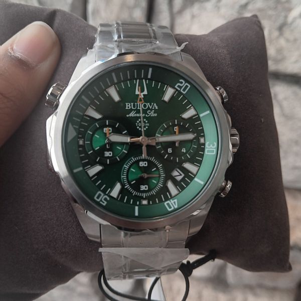 Bulova Men's Emerald Green Stainless Steel Marine Star Watch 96B396 ...