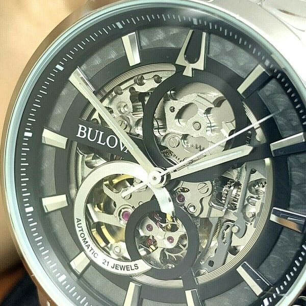 Bulova Men's Watch 96A208 Automatic Skeletonized Black Dial Stainless ...