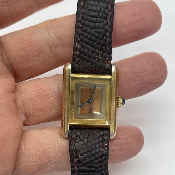 Tri Colored Square Dial Cartier Must de Tank Swiss Quartz Vermeil Watch ...