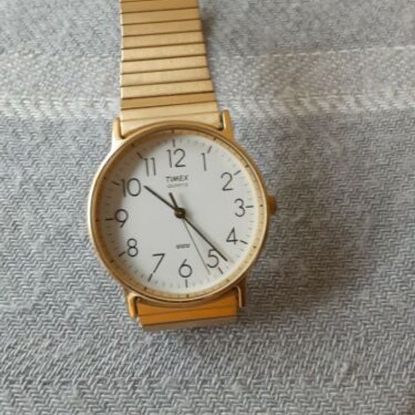 VINTAGE MENS TIMEX LA CELL QUARTZ WRIST WATCH STRETCH BAND GOLD NICE ...