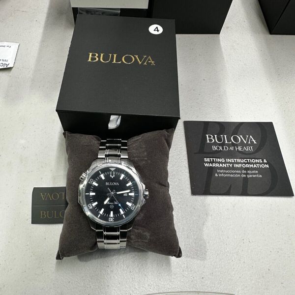 Bulova Men Quartz Marine Star Silver Calendar Stainless Steel Watch ...