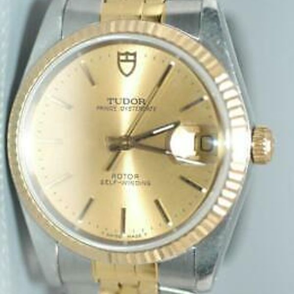 ROLEX TUDOR PRINCE OYSTERDATE 18K GOLD BEZEL WATCH ref. 74033 w PAPER ...
