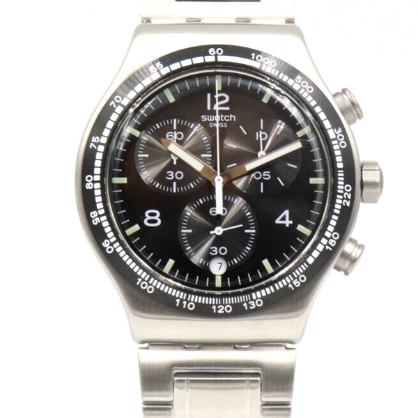 New Swatch Irony Night Flight Steel Silver Chronograph Date Watch ...
