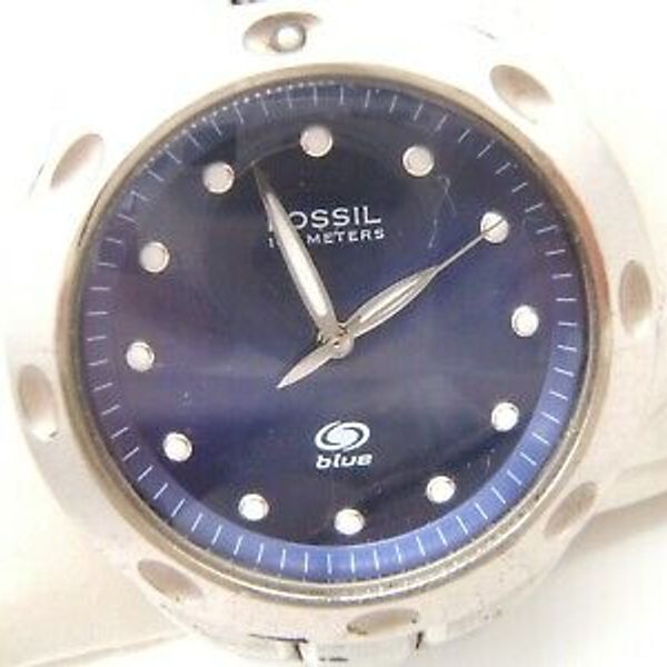 FOSSIL BLUE STAINLESS WRIST WATCH AM-3349 WORKING NEW BATTERY ...