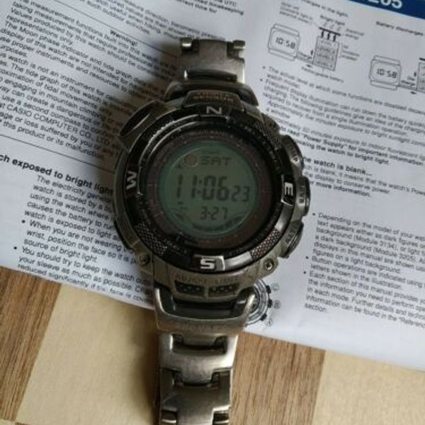 CASIO PRW 1500 Solar Moon Tide Alarm World Triple sensor Titanium band ...