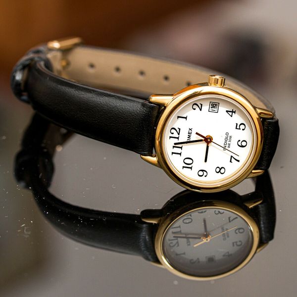 Timex Womens T2H341 Easy Reader Black Leather Band Watch Indiglo Brand ...