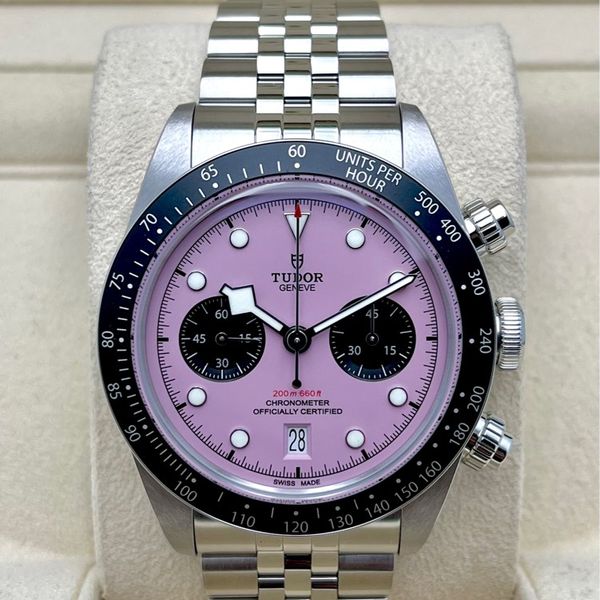 New 3/25 Tudor Black Bay Chrono Pink Dial Jubilee Inter Miami 79360N ...