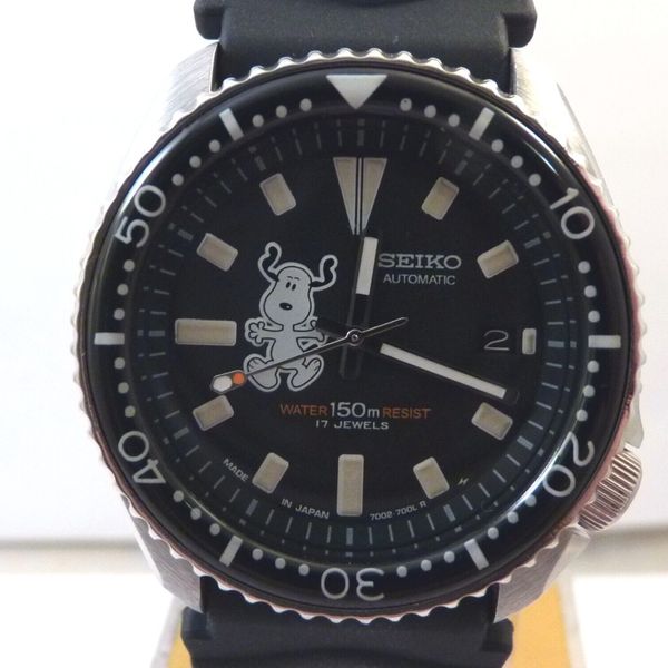 Seiko Ceramic Black Snoopy Peanuts Automatic Divers Date Watch Custom ...