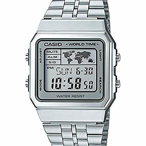 New CASIO BASIC DIGITAL Watch "World Map" A500WA-7 Stainless Silver ...