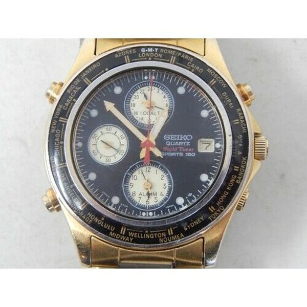 Mens Chronograph Seiko Quartz World Timer Sports 150 Wristwatch Vintage ...
