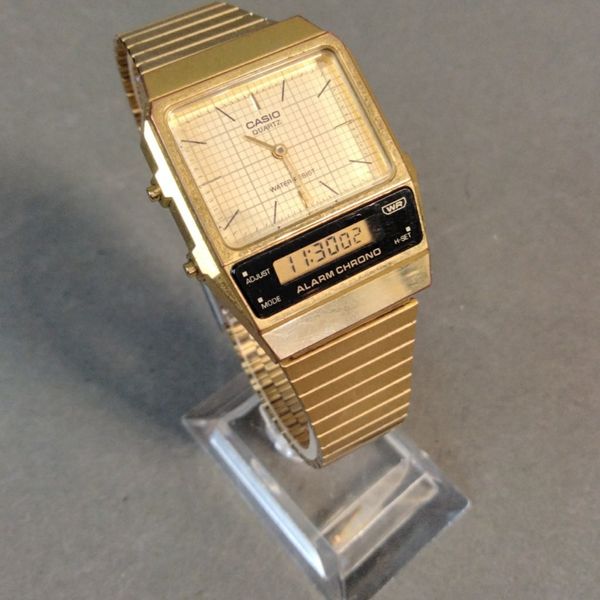 Casio Mens Watch WR 5696 Alarm Chrono Gold Tone Japan Movement Vintage ...