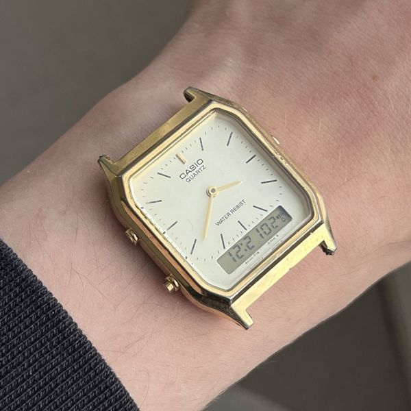 Vintage Casio AQ-230 Digital-Analog Mens Watch Gold Tone Fully Working ...