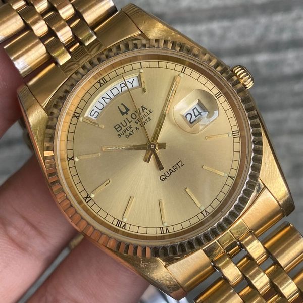 Rare Bulova President Super Seville Day Date Gold Quartz Vintage Men ...