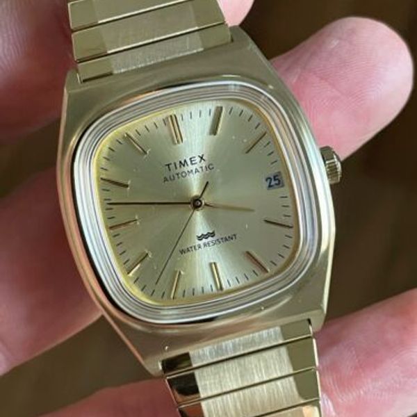 Timex Automatic 1983 E-Line 34mm Gold Tone Expansion Band Watch ...
