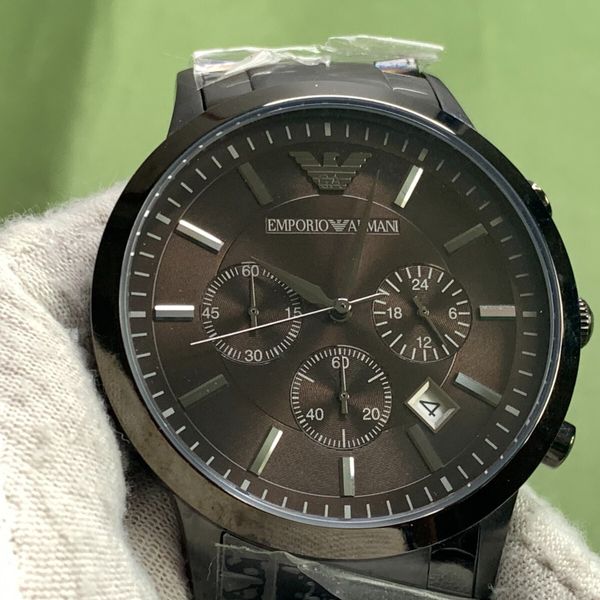 EMPORIO ARMANI AR2454 RENATO S/S Black Dial CHRONOGRAPH DATE Quartz Men ...