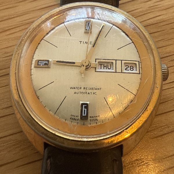 Vintage Timex automatic watch day date leather strap | WatchCharts ...