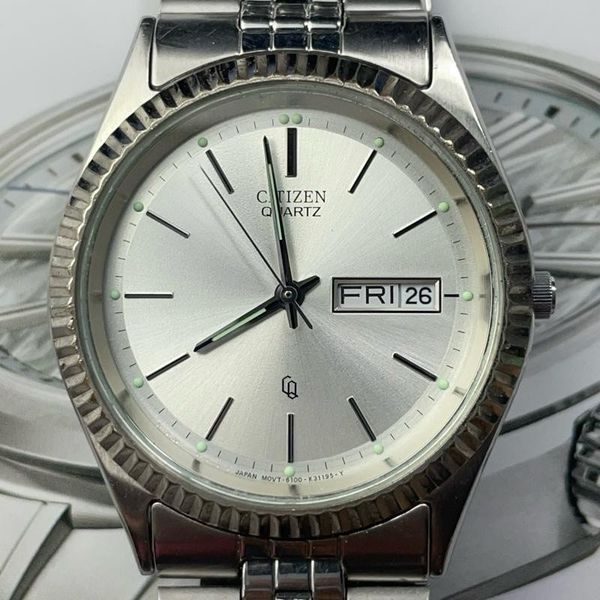 Rare Citizen President Quartz 6100-K09303 Day Date Fluted Bezel Silver ...