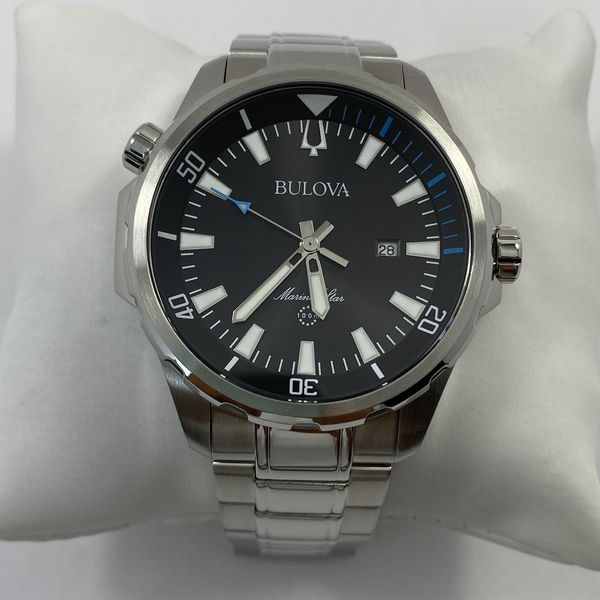 Bulova Marine Star Quartz Black Dial Stainless Steel Men's Watch 96B382 ...