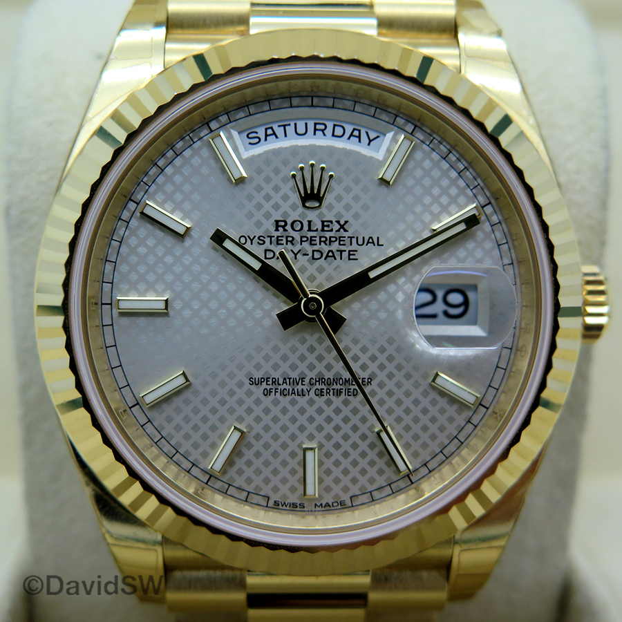 FS: Rolex 228238 18K YELLOW GOLD 40MM DAY DATE -SILVER DIAGONAL MOTIF ...