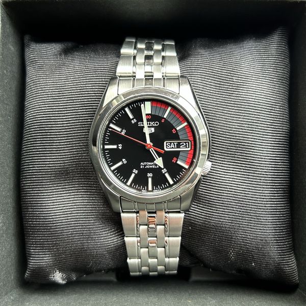 Seiko 5 Sports SNK375 Black Silver Day Date Men Automatic Watch 7S26 ...