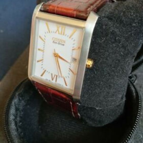 CITIZEN ECO DRIVE STAINLESS STEEL WHITE FACE LEATHER STRAP WATCH E111 ...