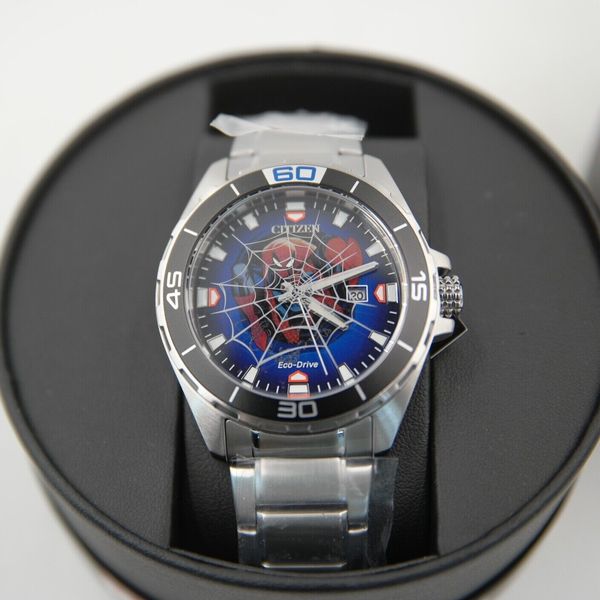 New Citizen Men's Eco-Drive Marvel Spider Man Watch Stainless Steel ...