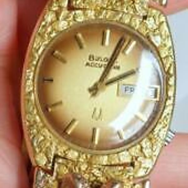 22K Alaska GOLD Nuggets Bulova Accutron Big Horn Sheep 14K Case Watch ...