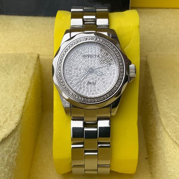 RARE INVICTA 1.5 CARAT PAVE DIAMOND DIAL & DIAMOND BEZEL SWISS QUARTZ ...
