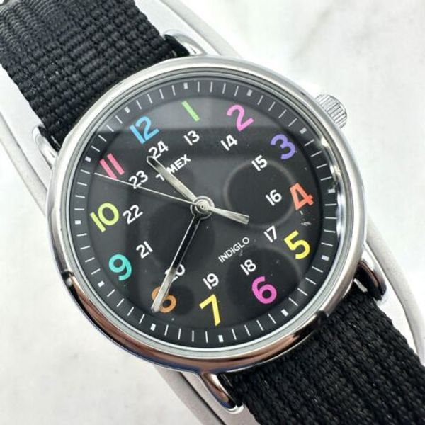 Timex Weekender Watch Womens Silver Tone Round Black Rainbow Index ...