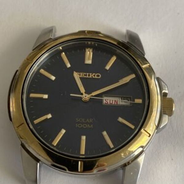 Seiko V158-0AD0 Solar Quartz 100M Day Date Two Toned Men's Watch ...