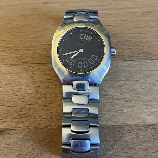 Vintage Omega Seamaster Polaris Ani-Digi 18k Gold Steel Watch, BF579628 ...