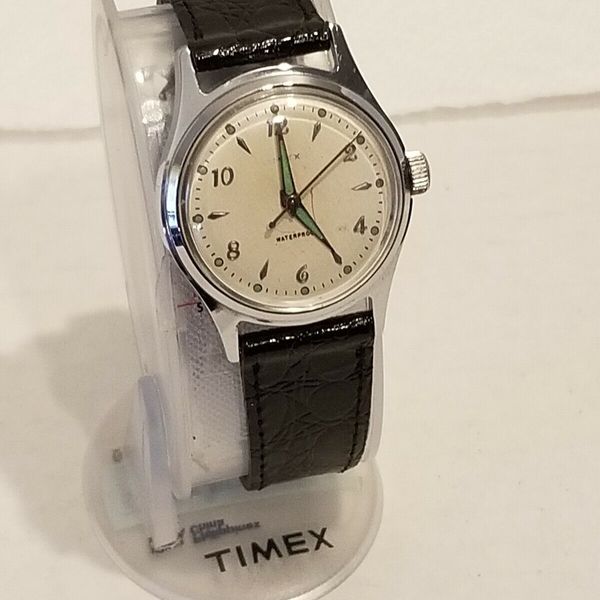 timex marlin 1958 clean white dial clean luminous hands nu lthr grt ...