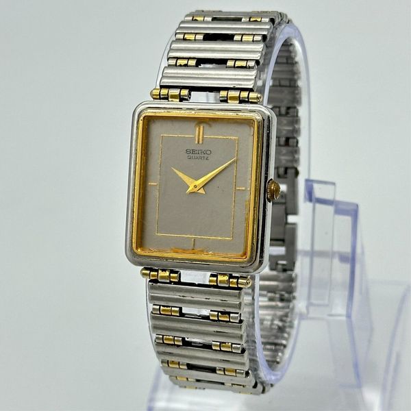 Men's Vintage SEIKO Two-Tone Rectangular Bracelet Watch Gray Dial Runs ...