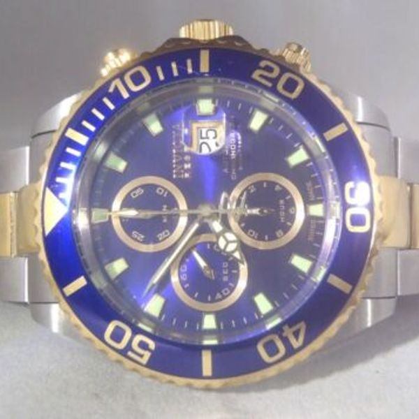 INVICTA RESERVE PRO DIVER VALJOUX 7750 SWISS AUTOMATIC GOLD SILVER BLUE ...